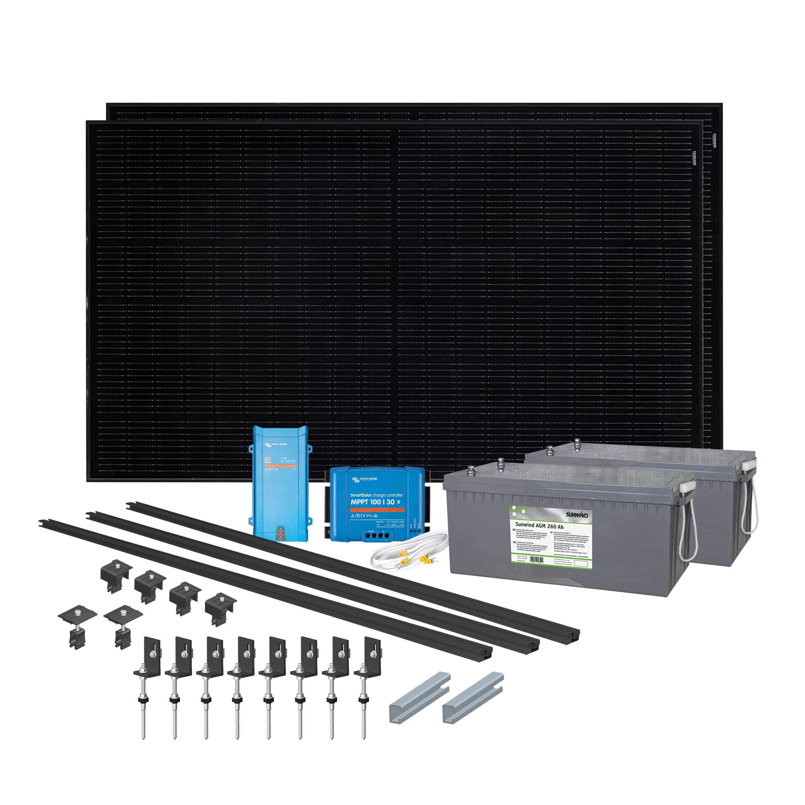 Solcelleanlegg 24/230V, 860 watt, 2 x AGM 260At